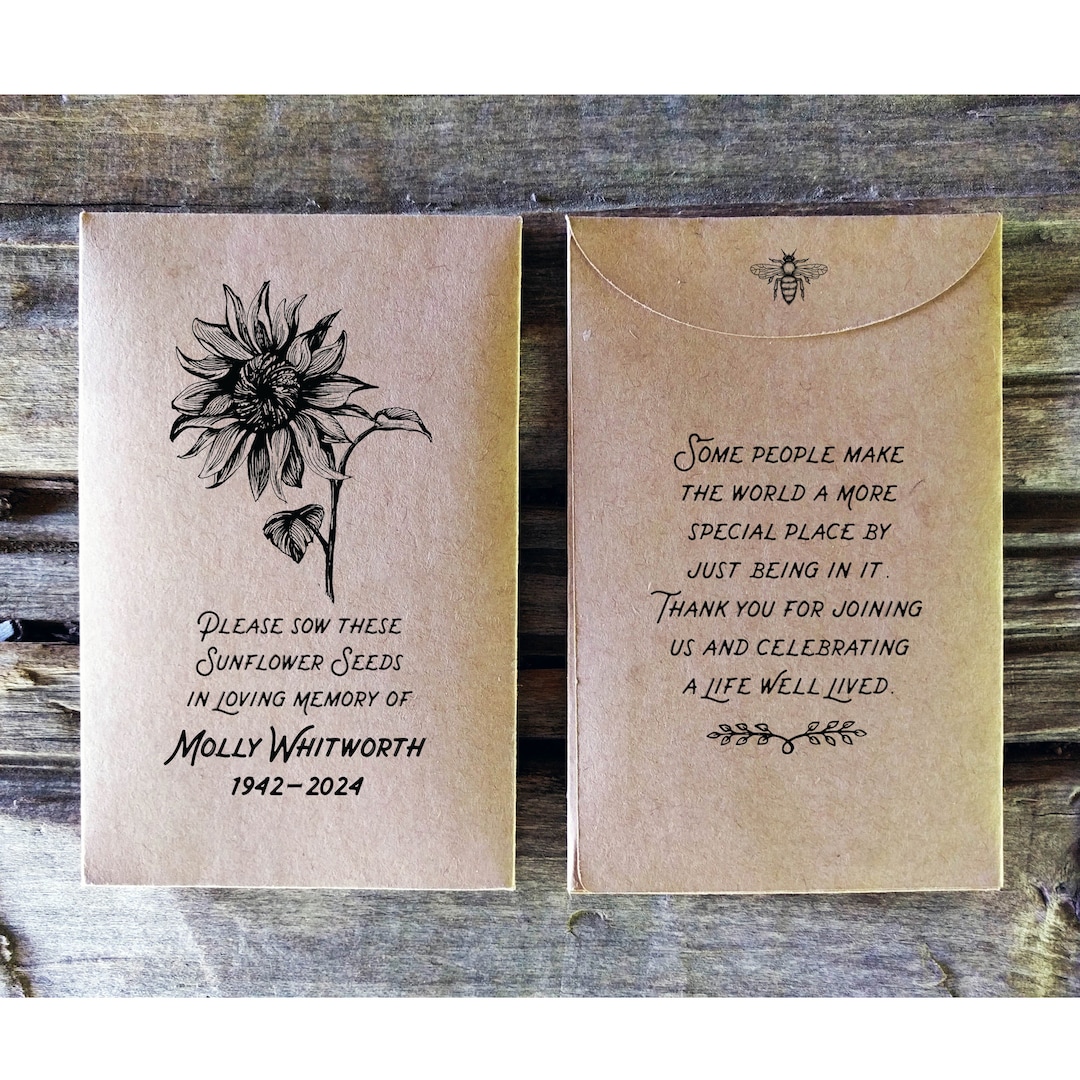 Celebration of Life Personalized Seed Packet Favors, Funeral Sunflower ...
