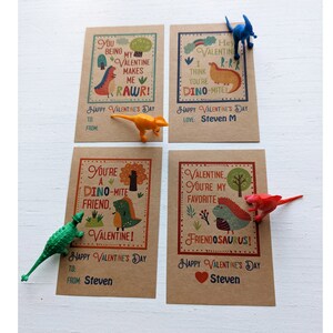 Dinosaur Personalized Valentine for Kids Classroom School With Toy Non ...