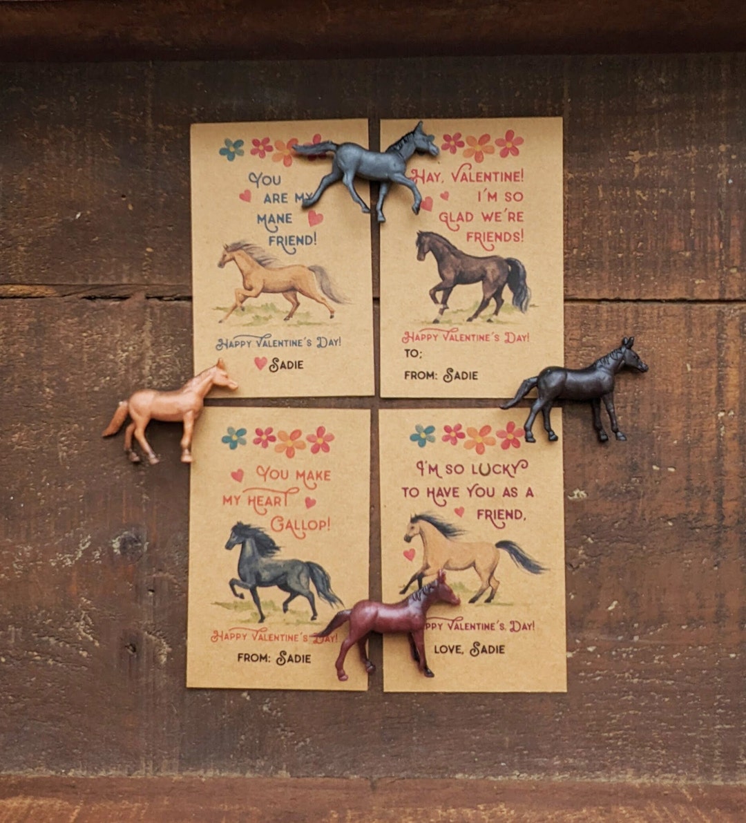 Personalized Horse Valentines for Kids Classroom, Custom Printed Cards ...