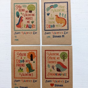 Dinosaur Personalized Valentine for Kids Classroom School With Toy Non ...