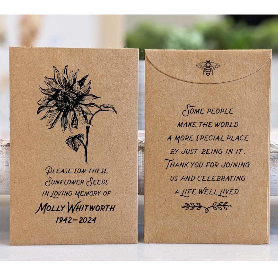 Celebration of Life Personalized Seed Packet Favors, Funeral Sunflower ...