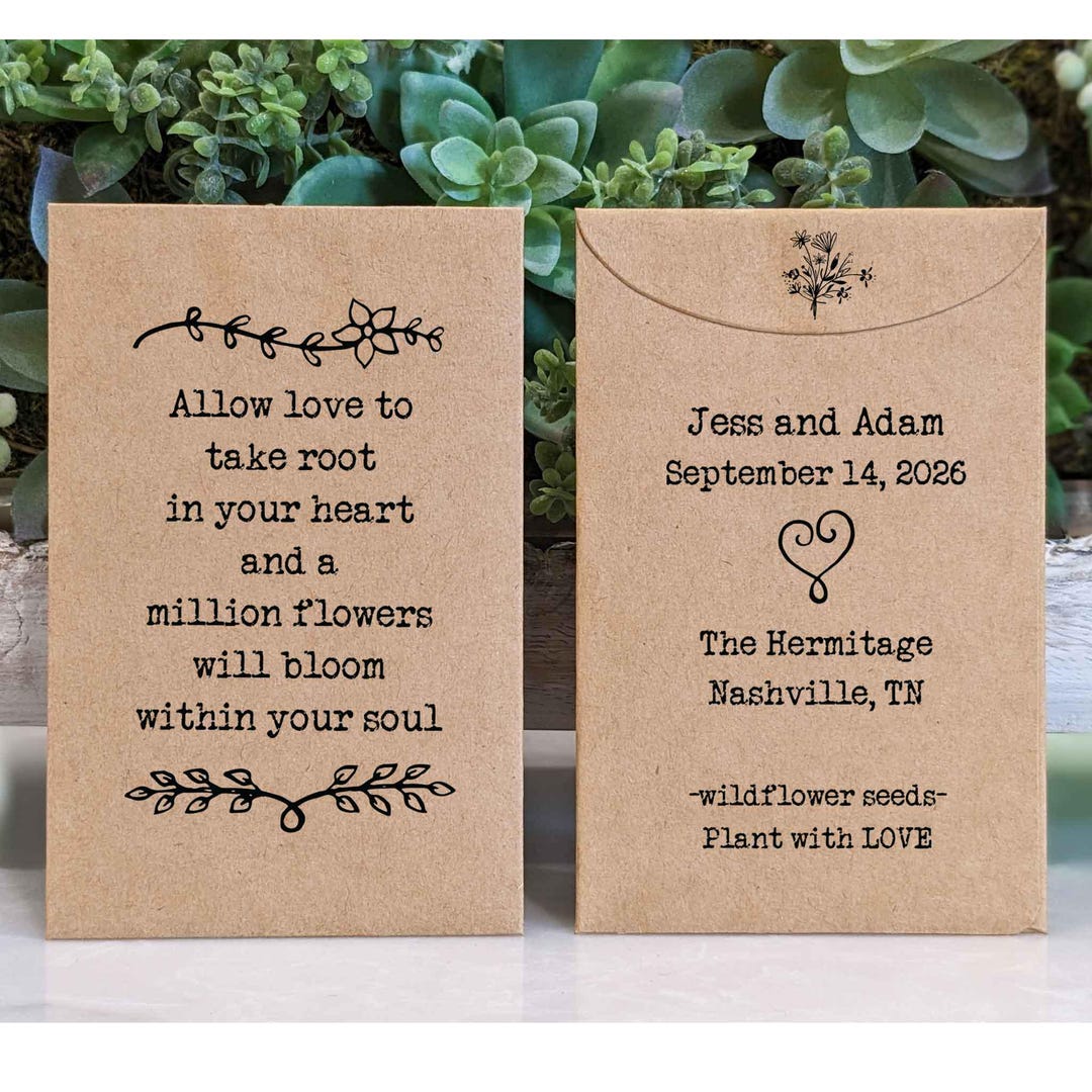 Wedding Favor Gift for Guests, Personalized Custom Seed Packets, Rustic ...