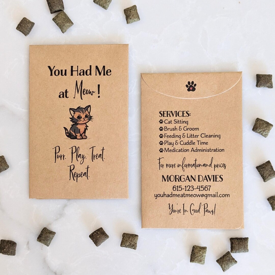 Cat Sitting Business Card Treat Holder, Personalized Pet Marketing ...