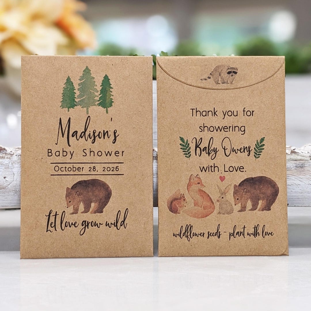 Woodland Theme Baby Shower Favor, Rustic Custom Seed Packets ...