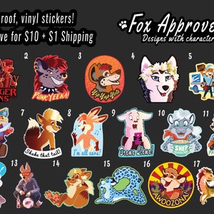 Cartoon Animal Stickers by Foxapproved - Five Pack - Pick From 70 Vinyl ...