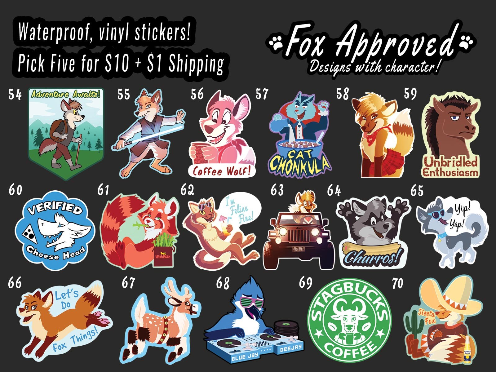 Cartoon Animal Stickers by Foxapproved - Five Pack - Pick From 70 Vinyl ...
