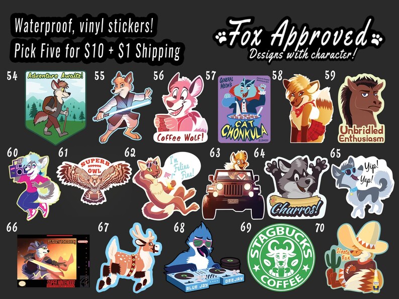 Cartoon Animal Stickers by FoxApproved Five Pack Pick from | Etsy
