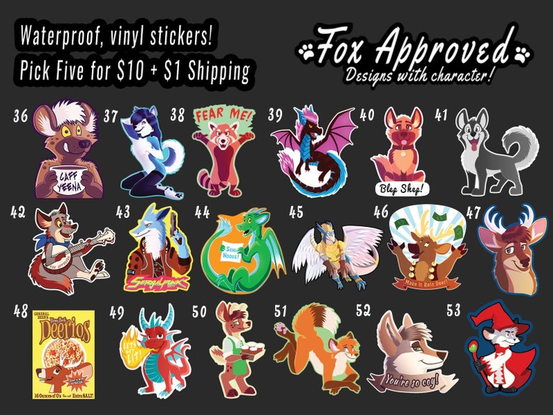 Cartoon Animal Stickers by FoxApproved Five Pack Pick from | Etsy
