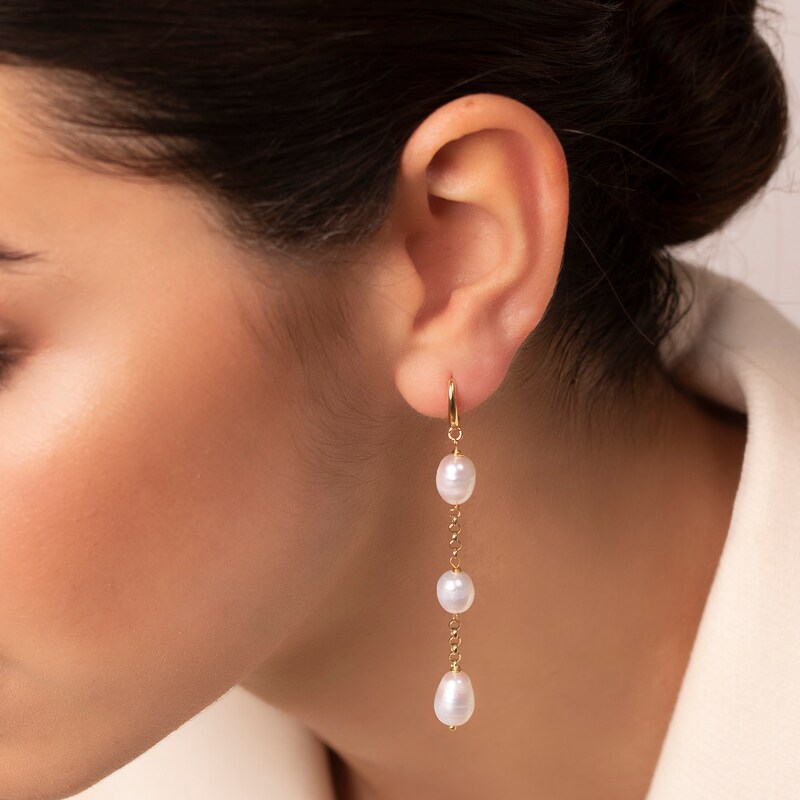 Pearl Drop Hoop Earrings - Etsy