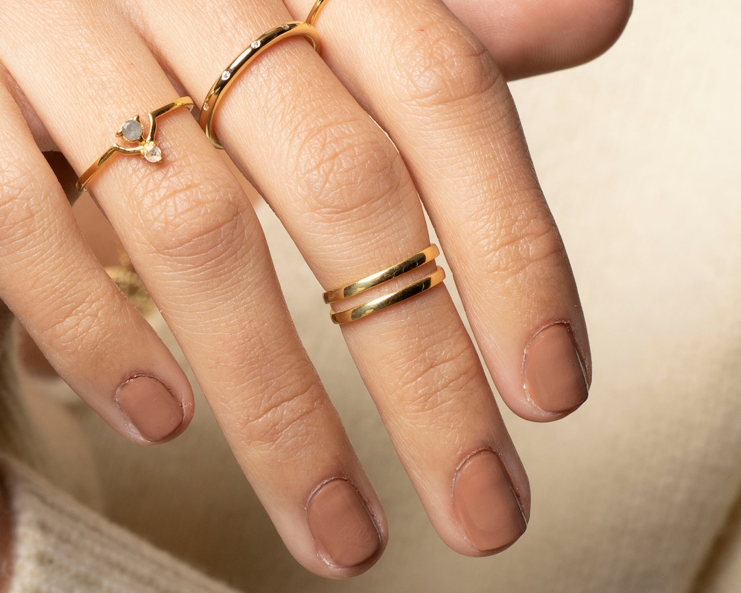 Knuckle Gold Ring, Double Midi Ring, Double Knuckle Ring, Midi Ring ...