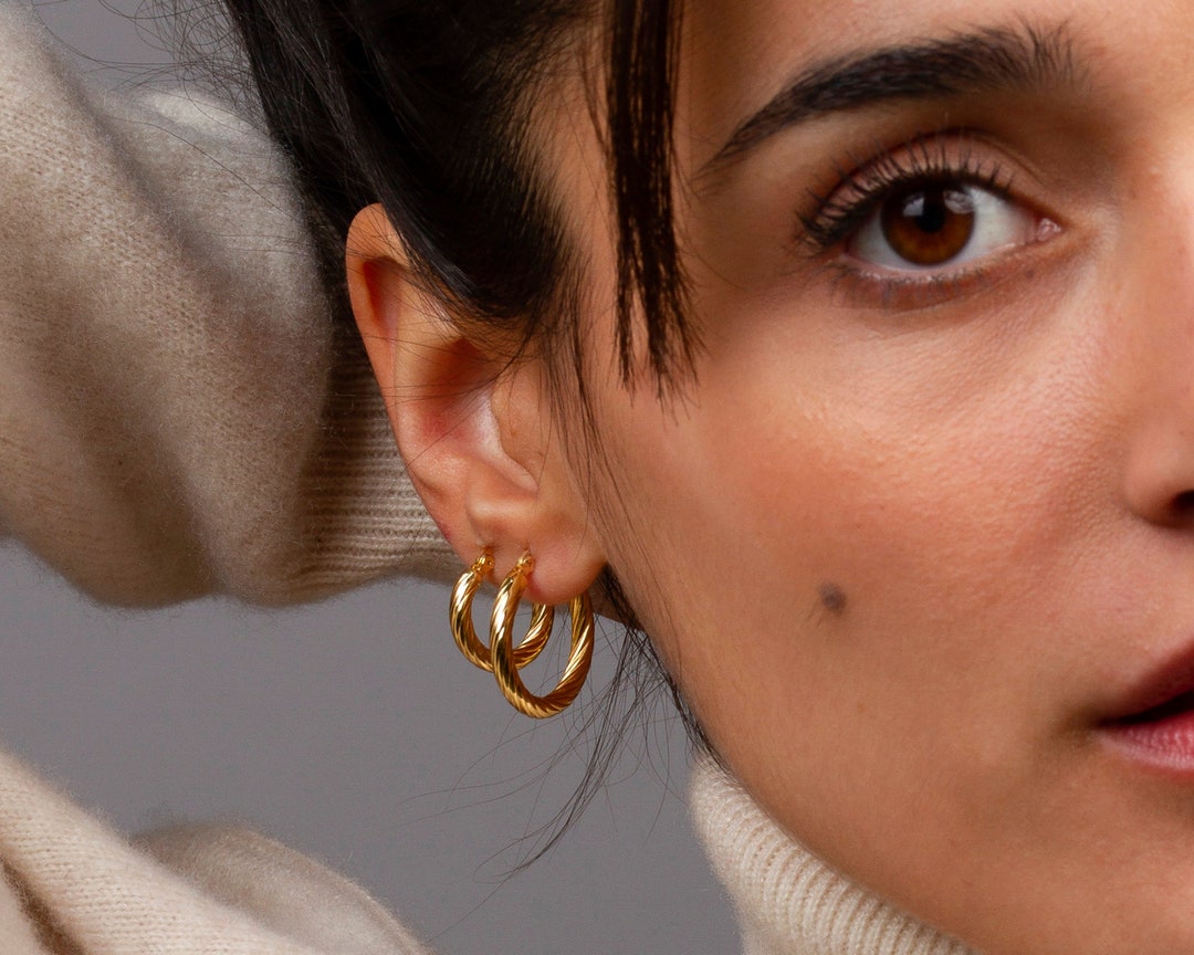 Gold Twisted Hoop Earrings: Thick 18k Gold Plated Sterling Silver - Etsy