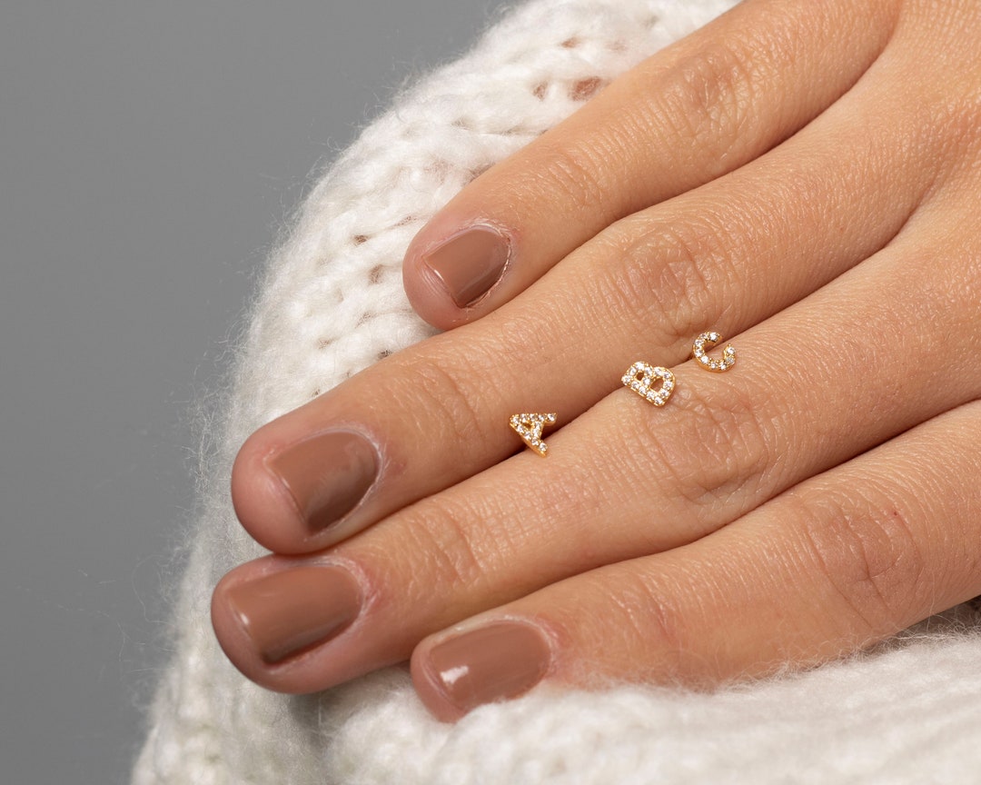 18k Gold Initial Stud Earring: CZ Sterling Silver Post (sold ...