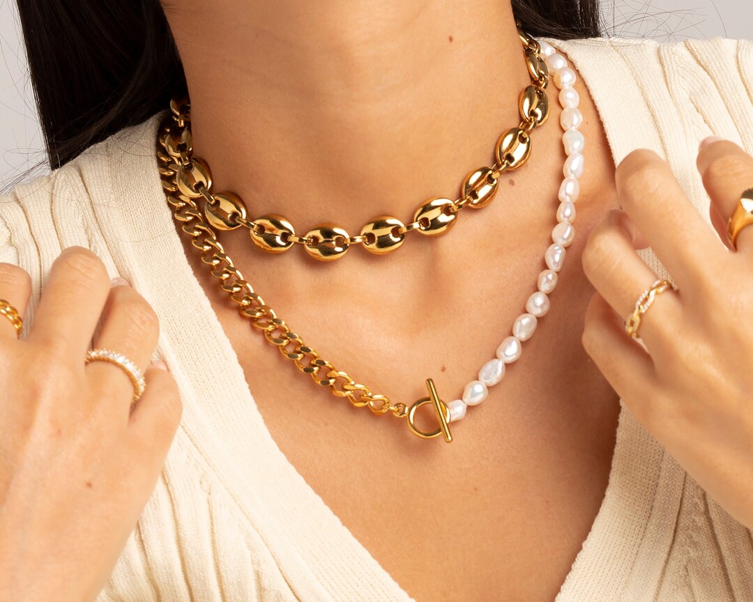 Puffed Mariner Link Gold Necklace: 18k Gold Filled Stainless Steel ...