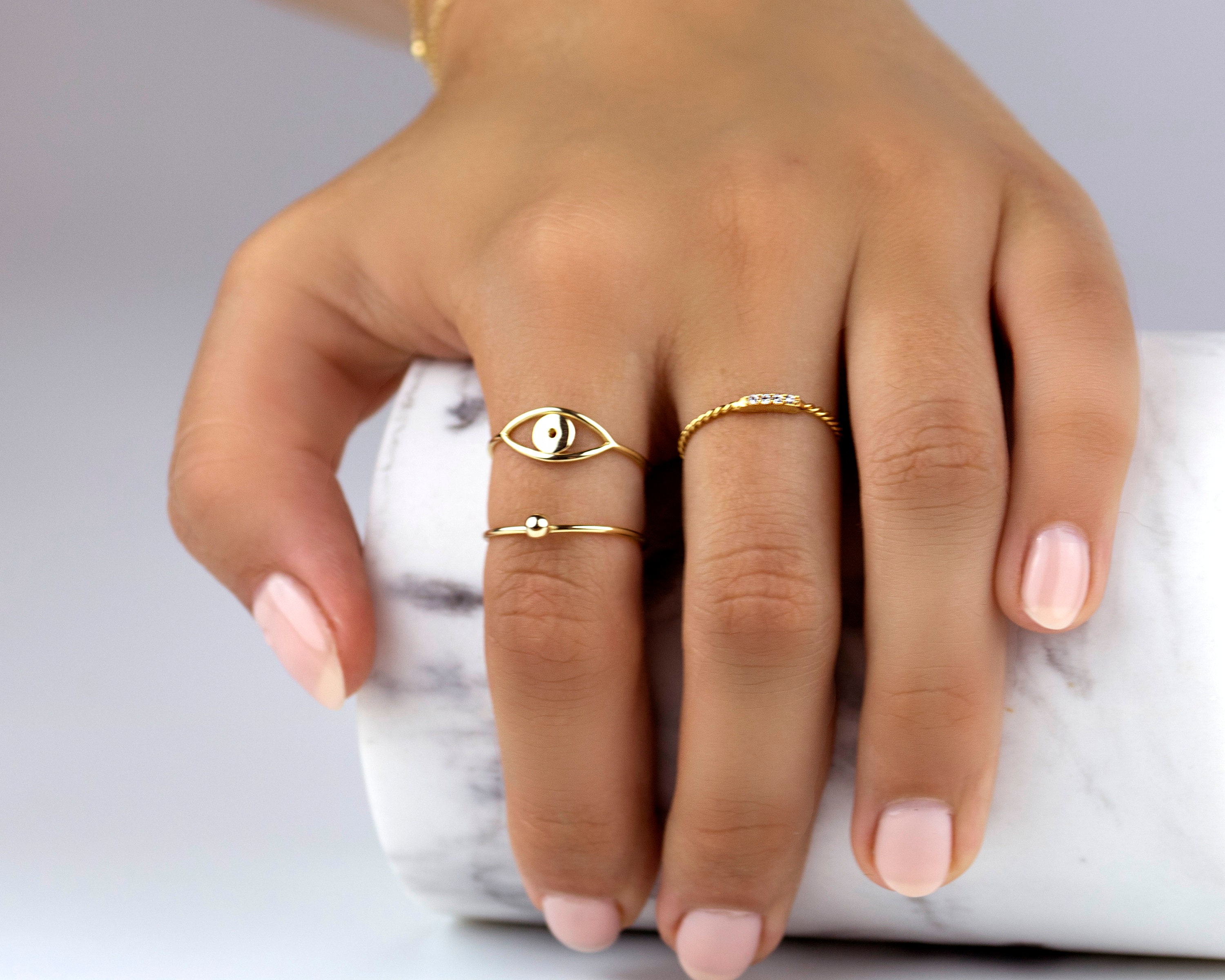 Eye Gold Ring Minimalist Ring Evil Eye Ring Dainty Gold - Etsy