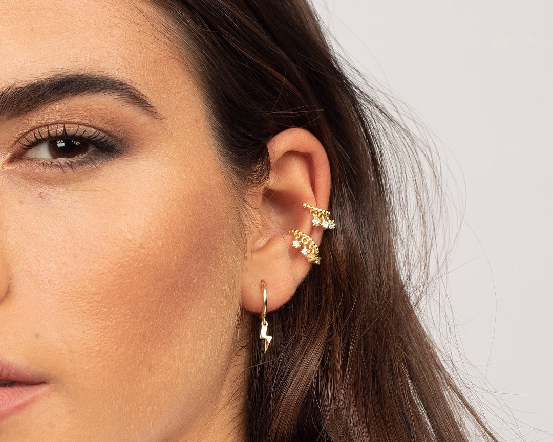Sterling Silver Lightning Bolt Hoop Earrings: 18k Gold Plated Dainty ...