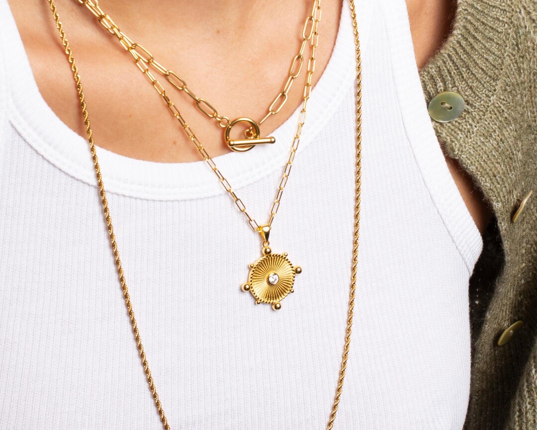 CZ Medallion Necklace: 18k Gold Plated Sterling Silver Coin - Etsy