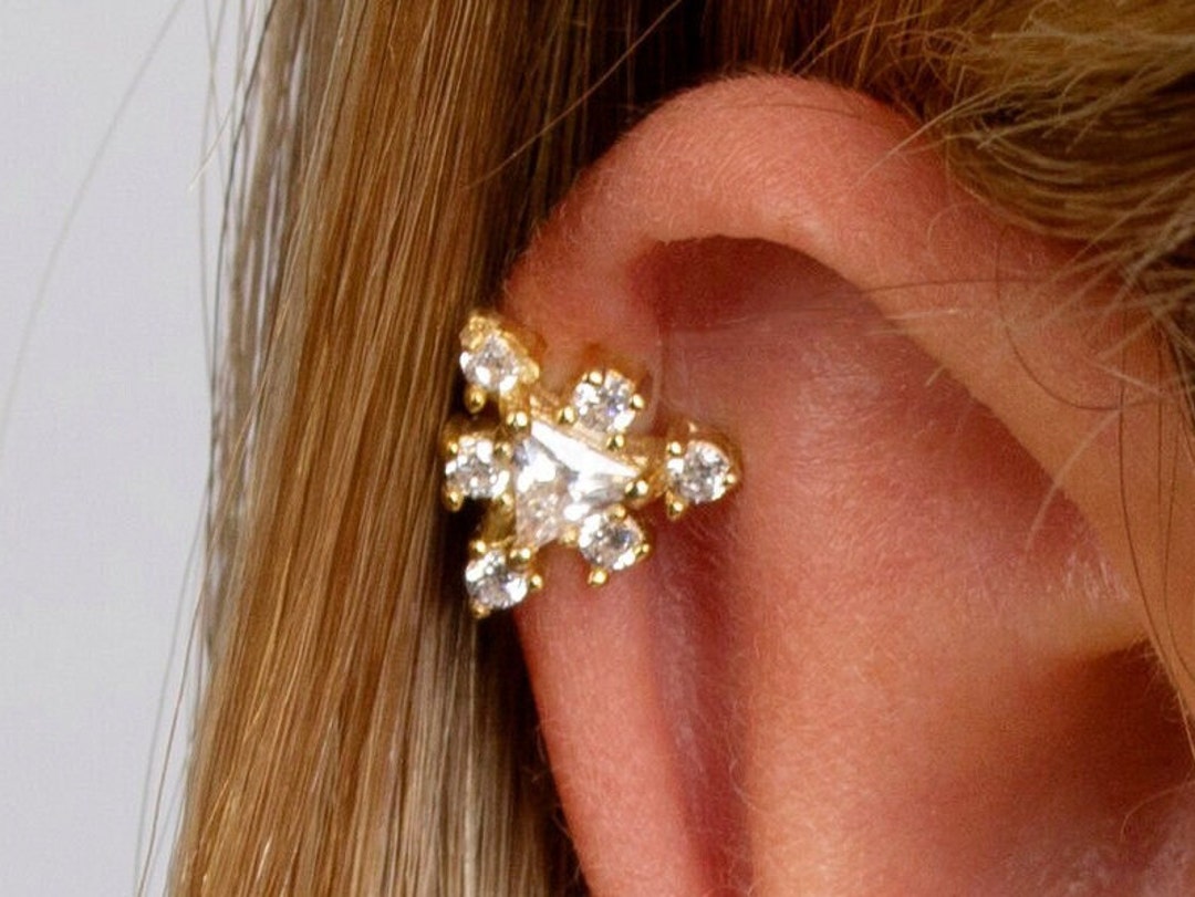 CZ Triangle Ear Cuff: 18k Gold Plated Sterling Silver No Piercing ...