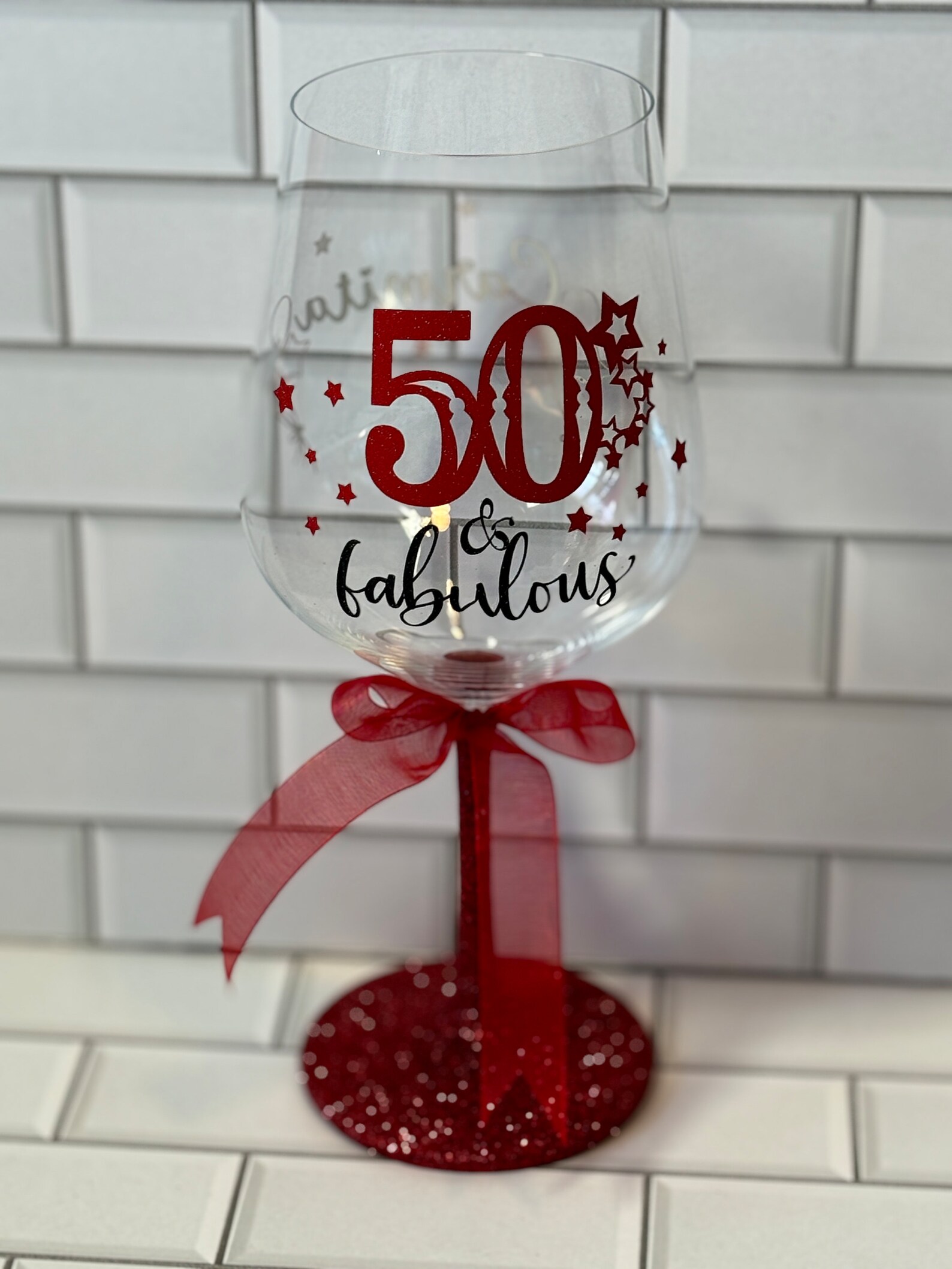 Beautiful Glitter Personalized 50th Birthday Wine Glass. Birthday Glass ...