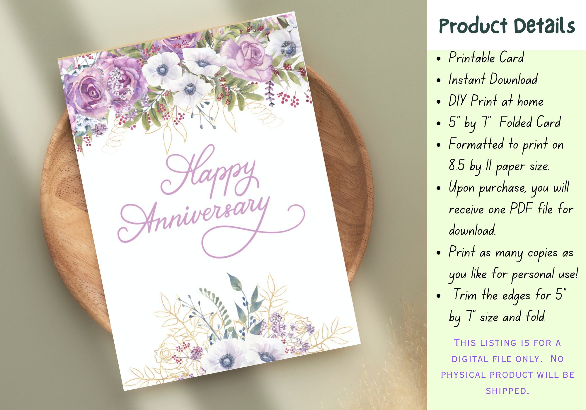 Beautiful Printable Anniversary Card. Instant Download - Etsy
