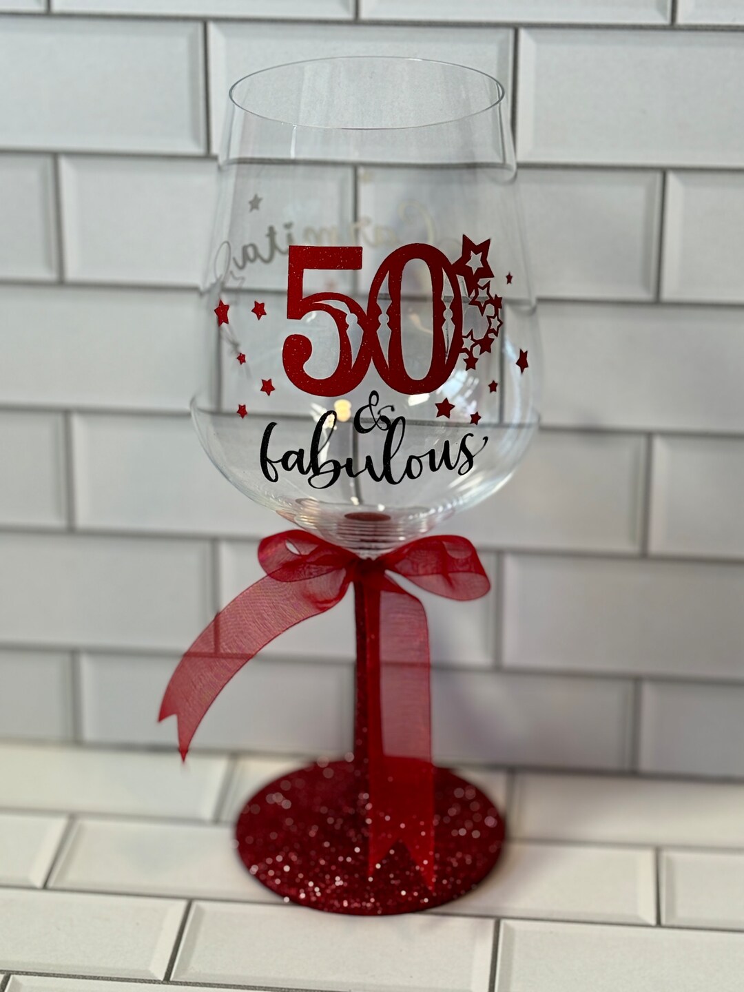 Beautiful Glitter Personalized 50th Birthday Wine Glass. Birthday Glass ...