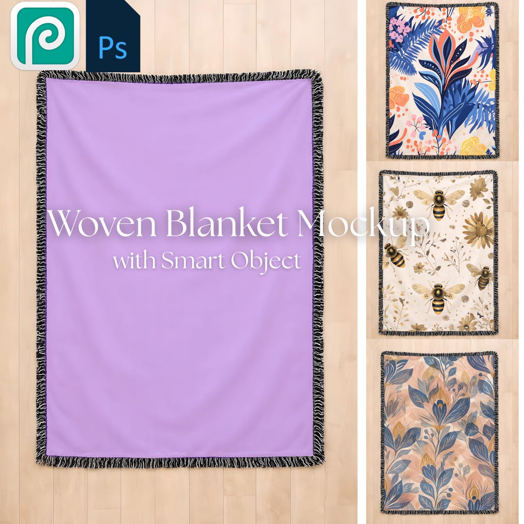 Woven Blanket Flat Lay Photoshop Mockup, Printify Woven Blanket ...
