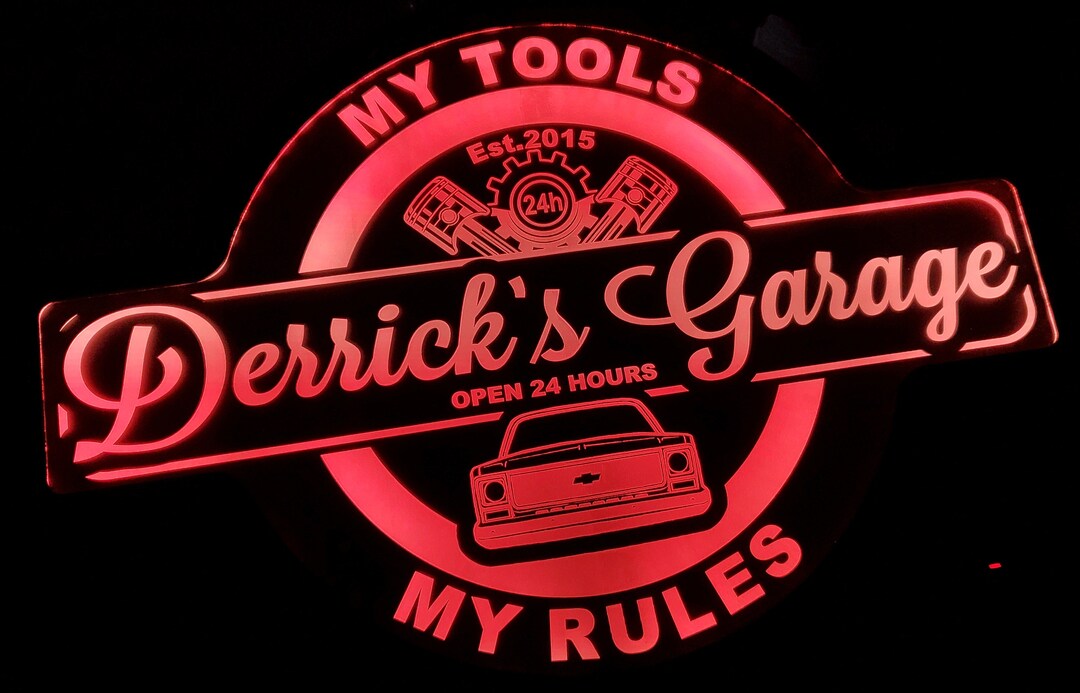 Custom Garage Sign With Cars - Trucks - Tractors - Color Changing ...
