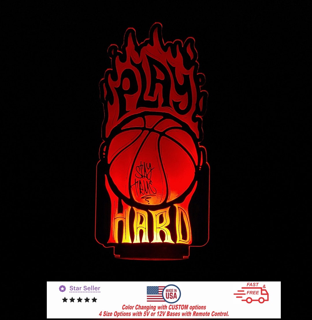 Play Hard Sign Basketball Personalized LED Night Light - Neon Sign ...