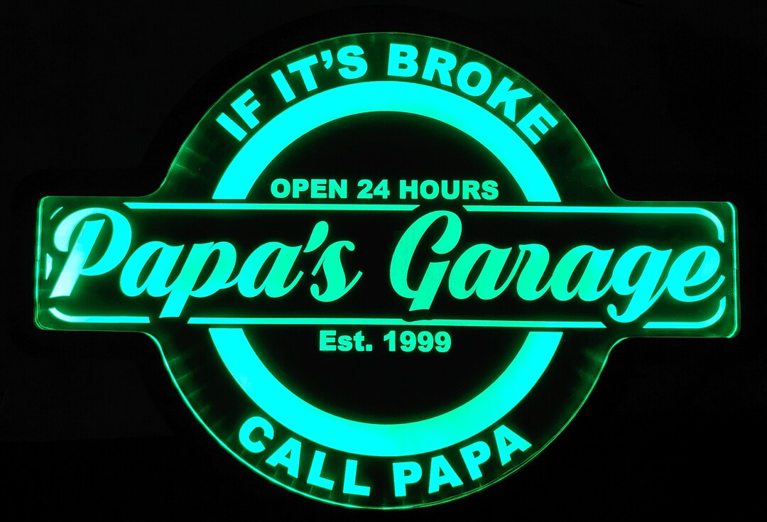 Custom Papa's Garage LED Sign | Color Changing Acrylic Night Light - Etsy