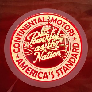 Vintage Continental Motors Wall Mounted Round Logo LED Light Lamp/sign ...