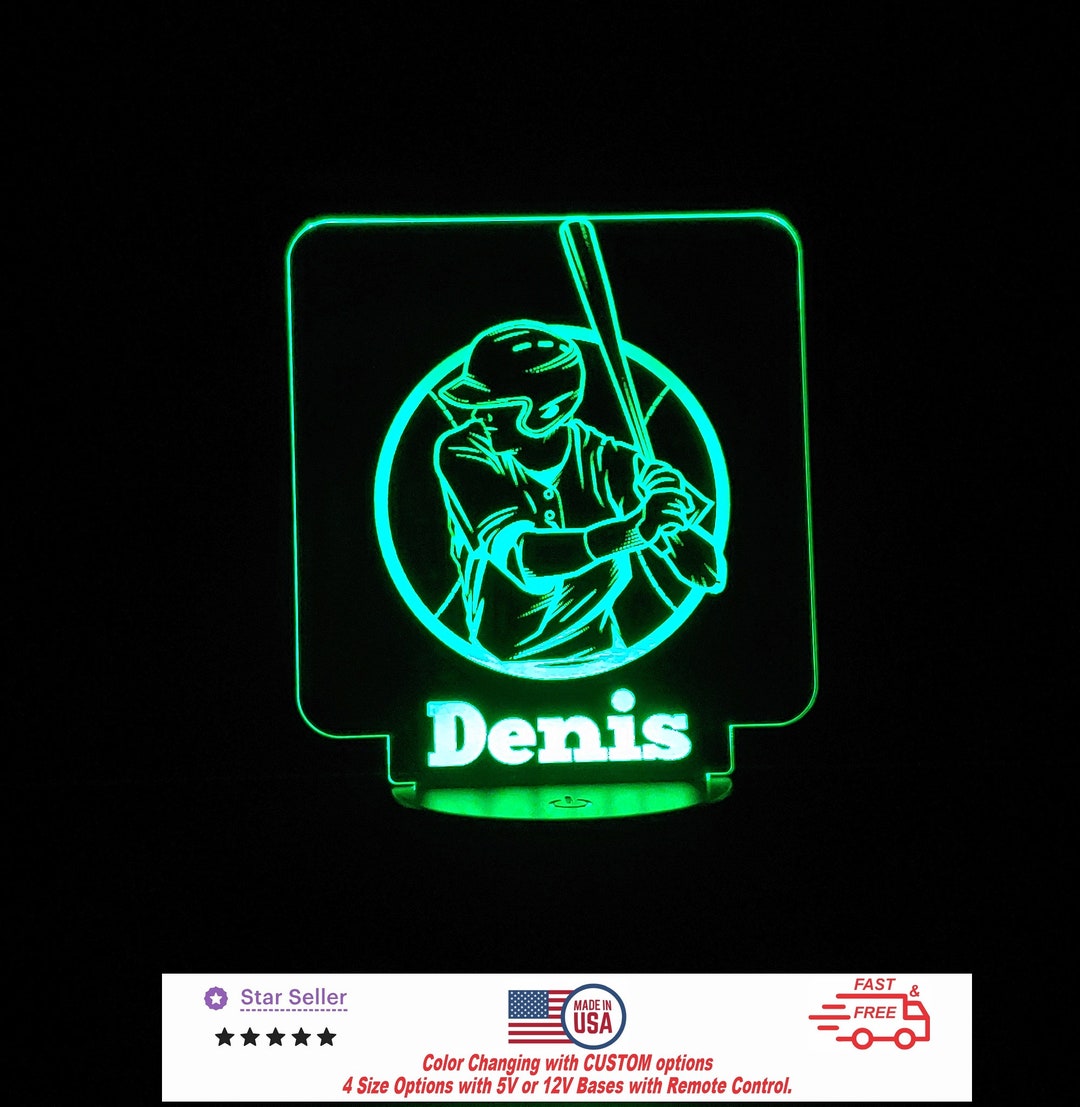 Baseball Batter Hitter Personalized LED Night Light - Neon Sign, Custom ...