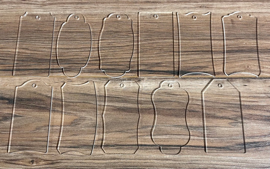 Set of 100 Blank Clear Cast Acrylic Tags With 11 Different Shapes 4 X 2 ...