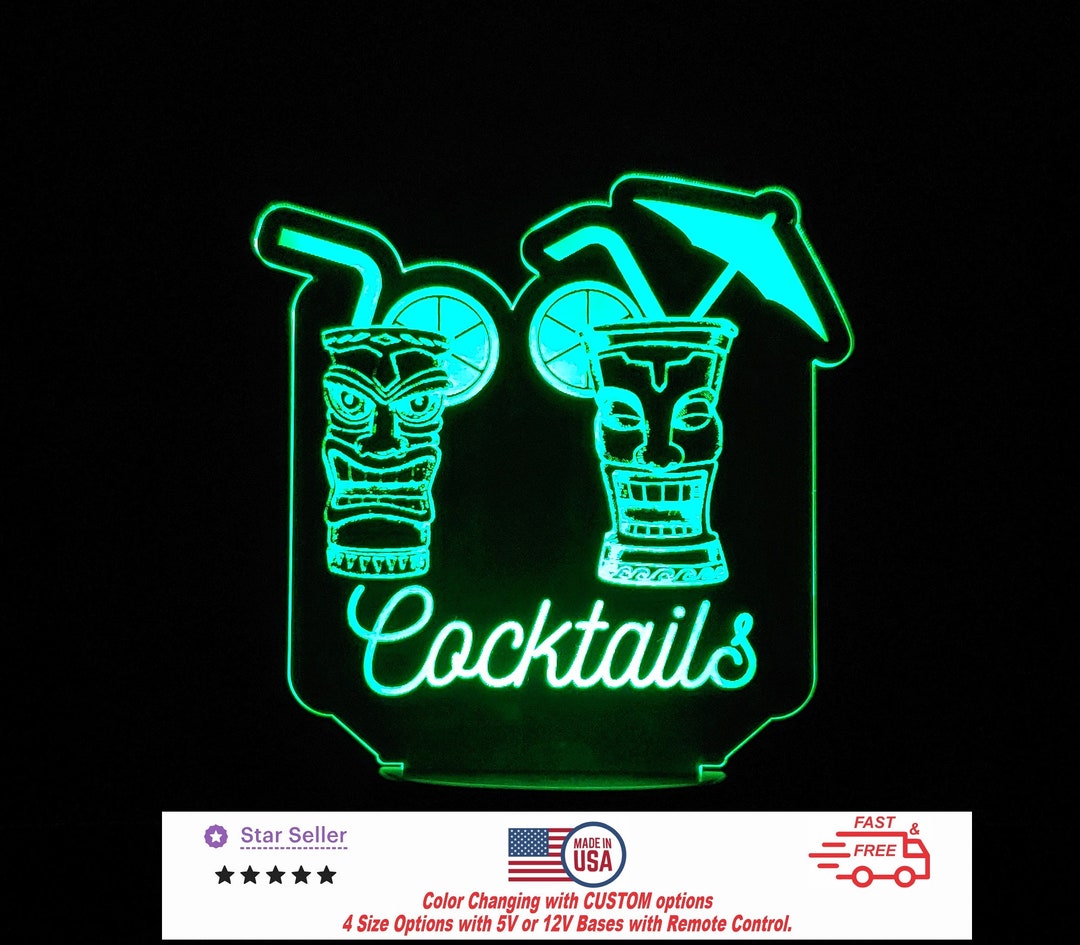 Tiki Bar Sign Cocktails Personalized Bar LED Night Light - Custom Tiki ...