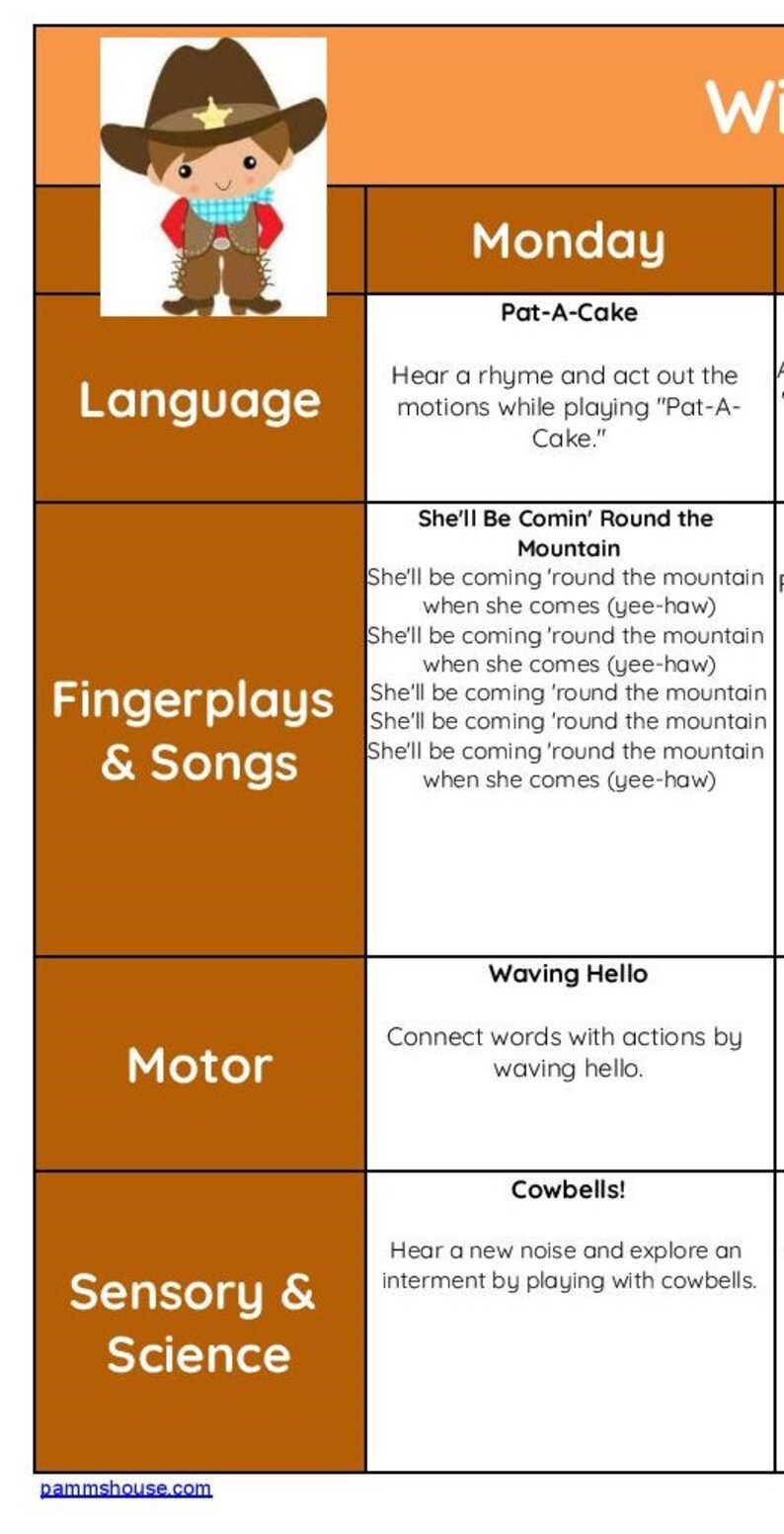 Wild West Printable Infant Lesson Plans for Baby - Learning Through ...