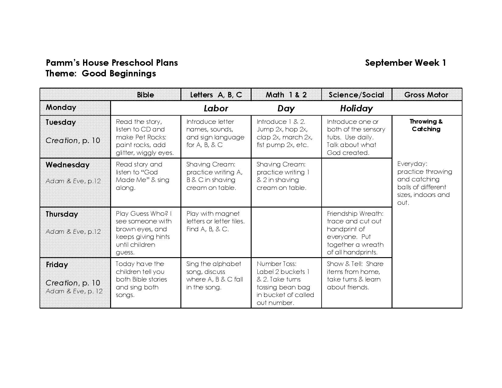 Preschool Lesson Plans for September - Bible Based - Learn Through Play ...