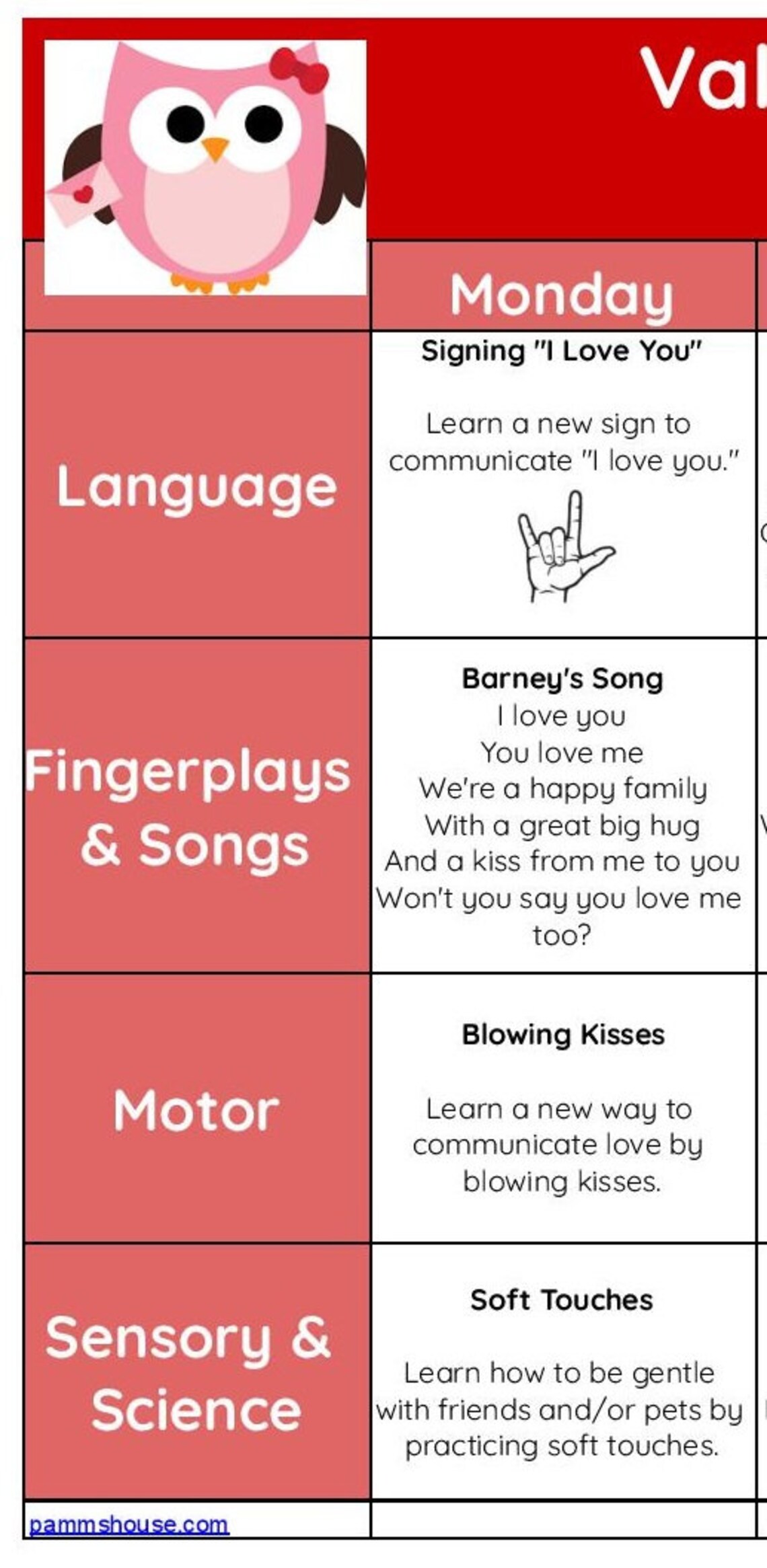 Valentine & Friendship Printable Infant Lesson Plans for Baby ...