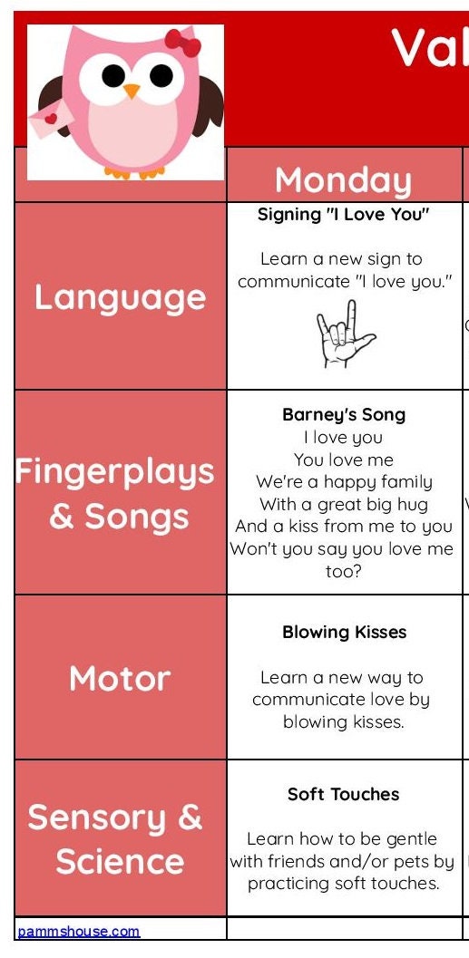 Valentine & Friendship Printable Infant Lesson Plans for Baby ...