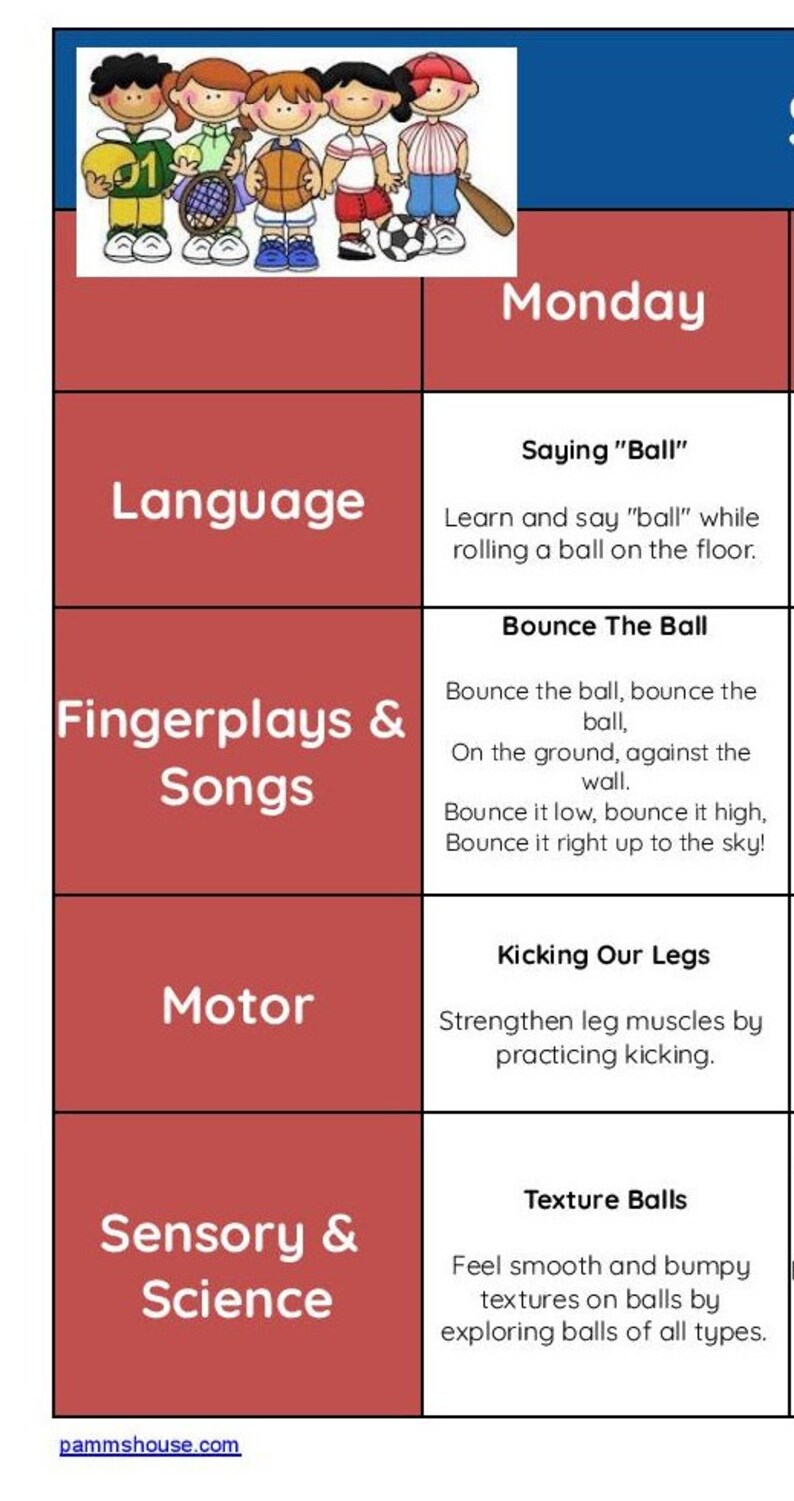 Sports Printable Infant Lesson Plans for Baby - Learning Through Play ...