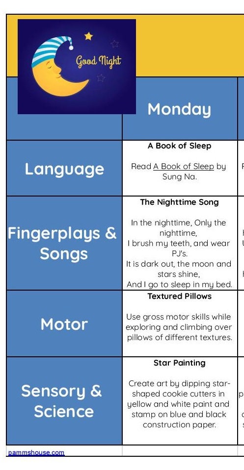 Night Printable Infant Lesson Plans for Baby - Learning Through Play - Etsy