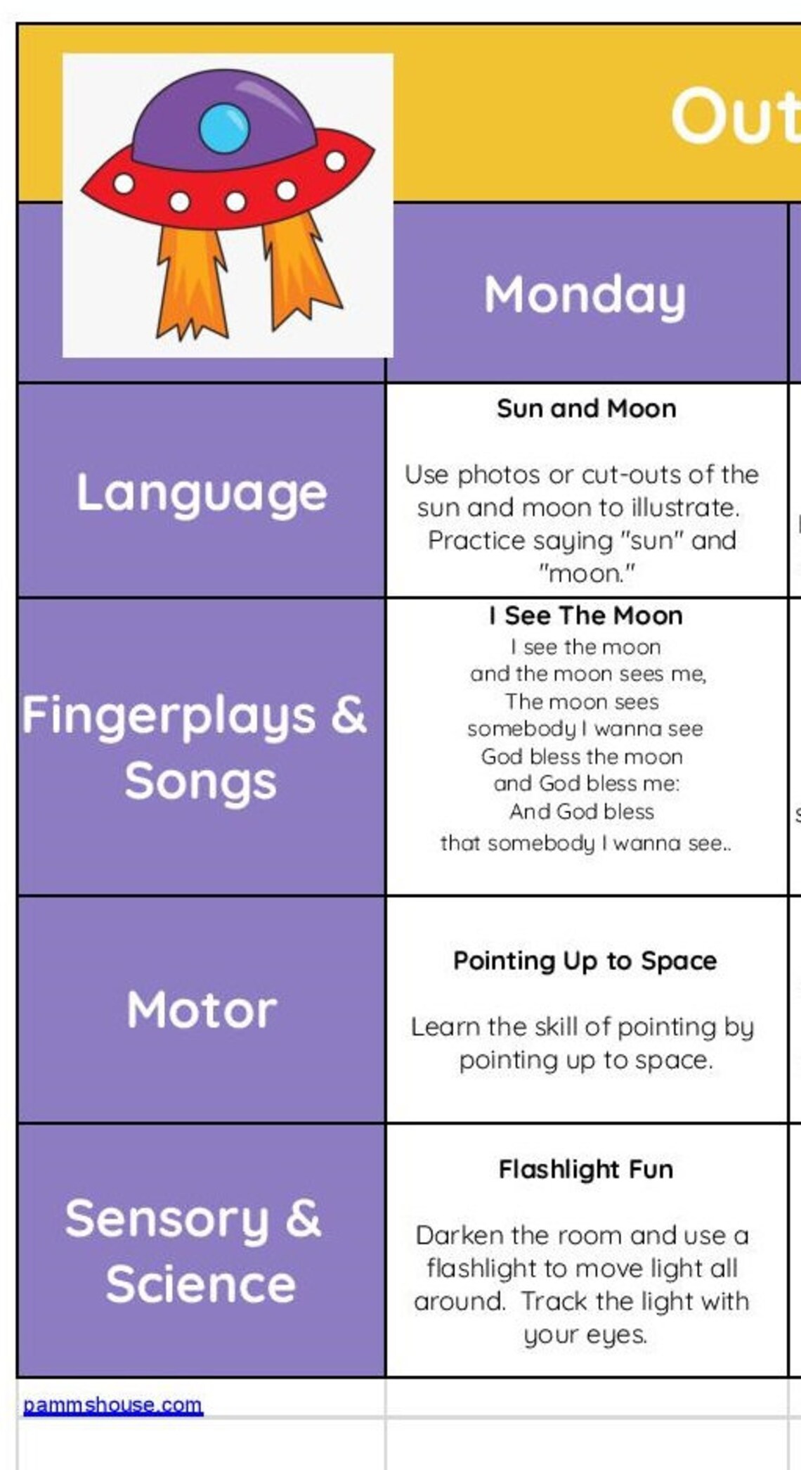 Outer Space Printable Infant Lesson Plans for Baby - Learning Through ...