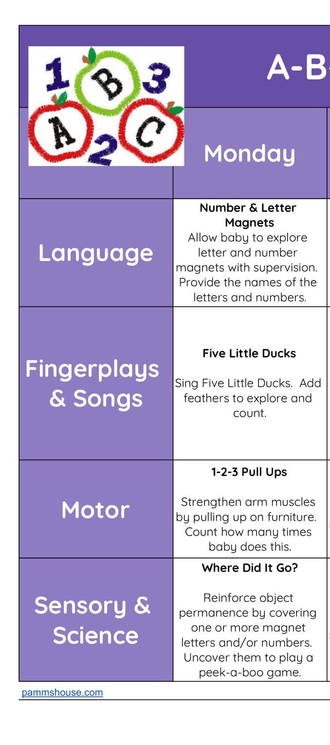 A-B-C & 1-2-3 Printable Infant Lesson Plans for Baby - Learning Through ...