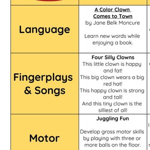 Circus Printable Infant Lesson Plans for Baby - Learning Through Play ...