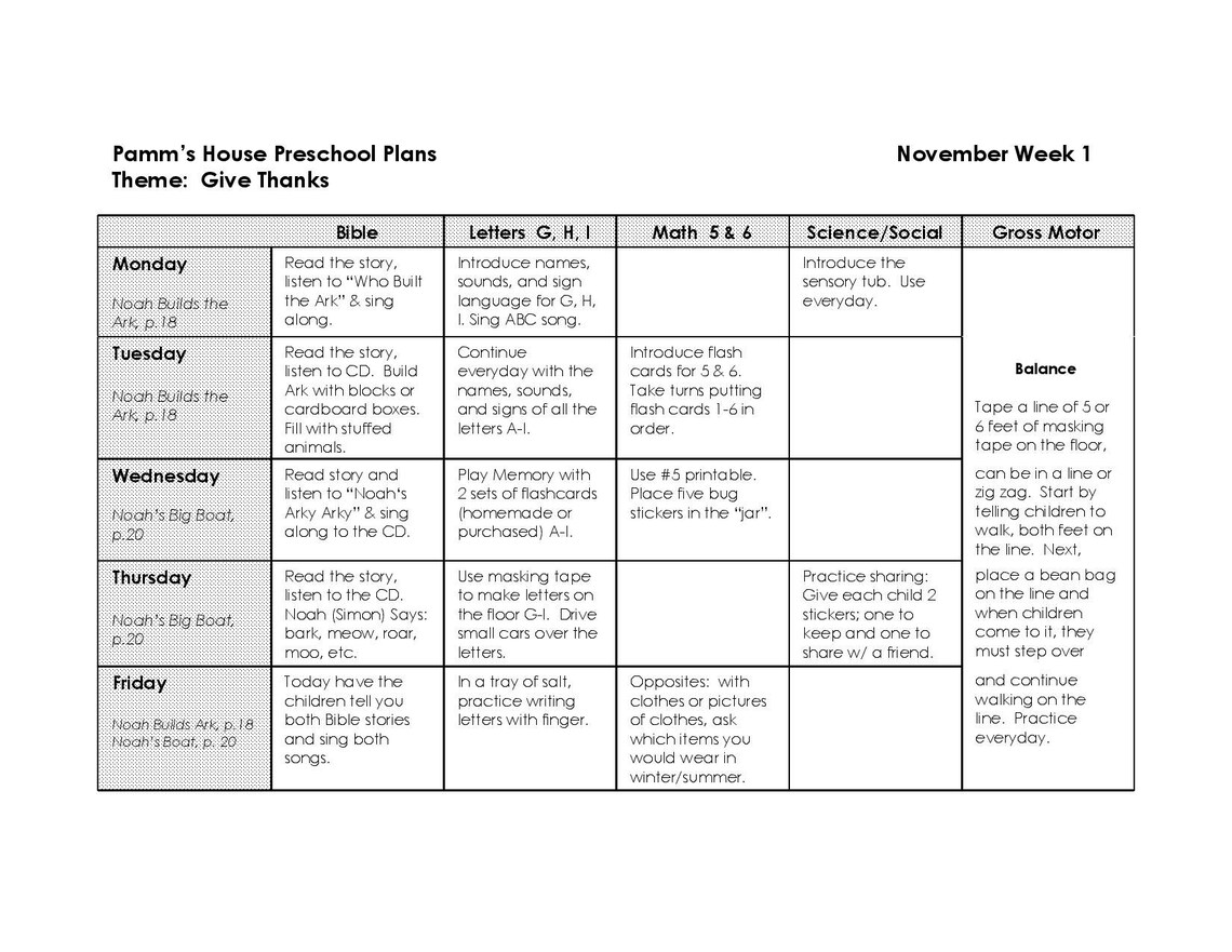 Preschool Lesson Plans for November - Bible Based - Learn Through Play ...