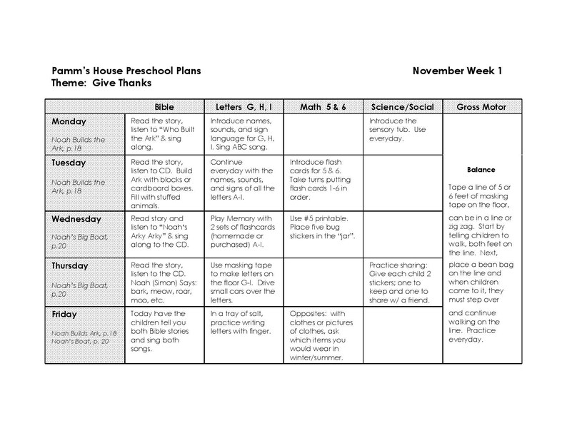 Preschool Lesson Plans for November - Bible Based - Learn Through Play ...
