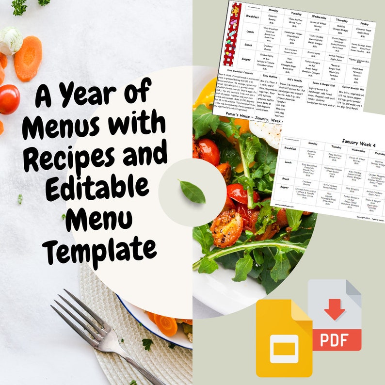 Printable Menu With Recipes & Editable Menu Template - for Family or ...