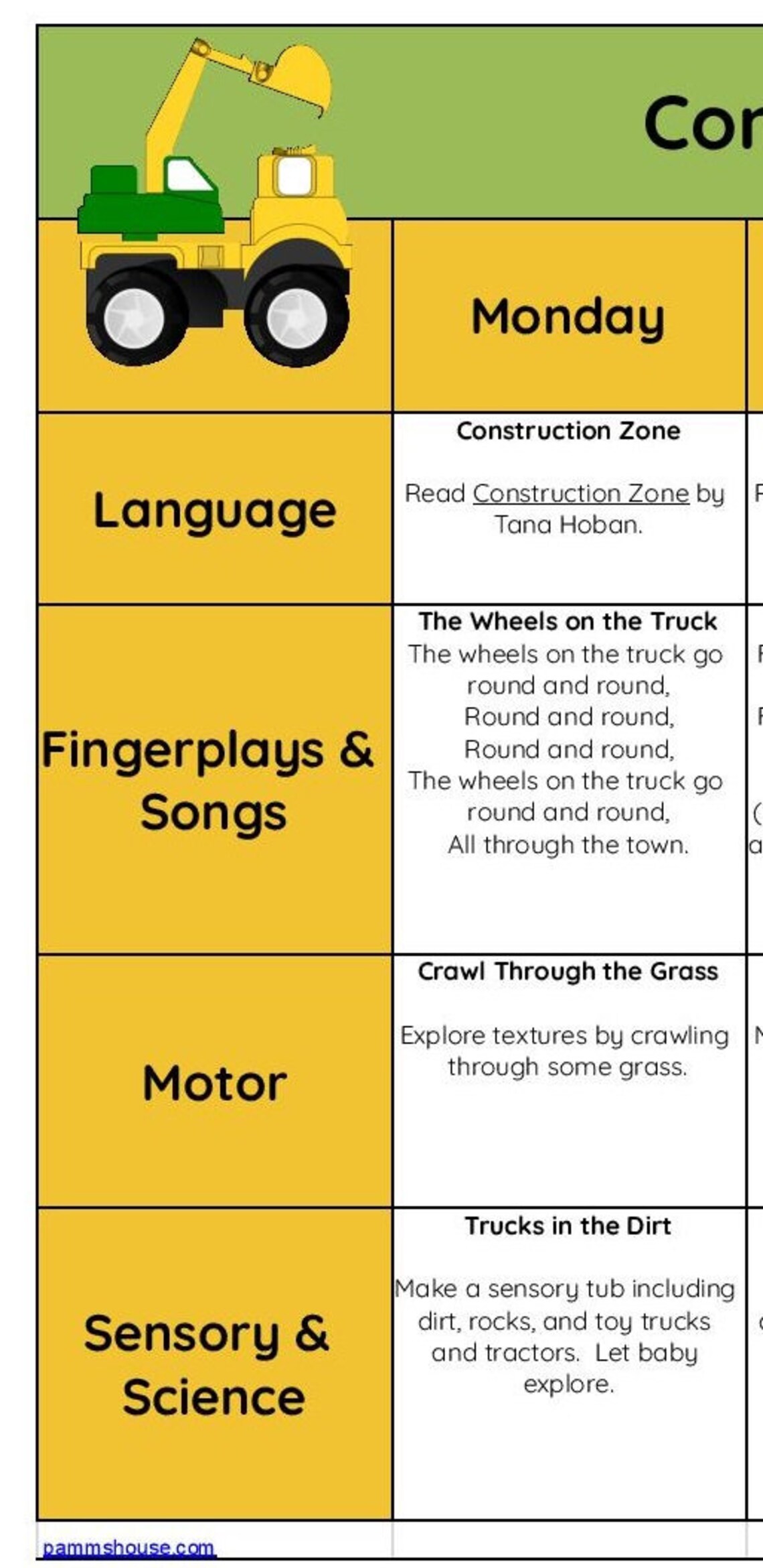 Construction Printable Infant Lesson Plans for Baby - Learning Through ...