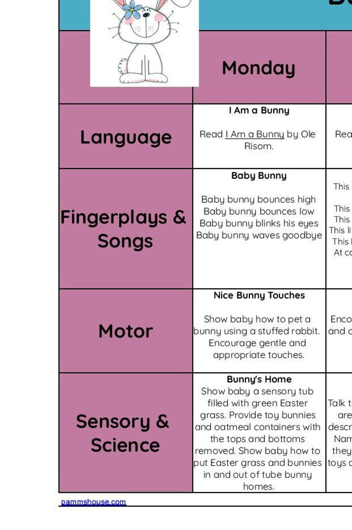 Bunnies Printable Infant Lesson Plans for Baby - Learning Through Play ...