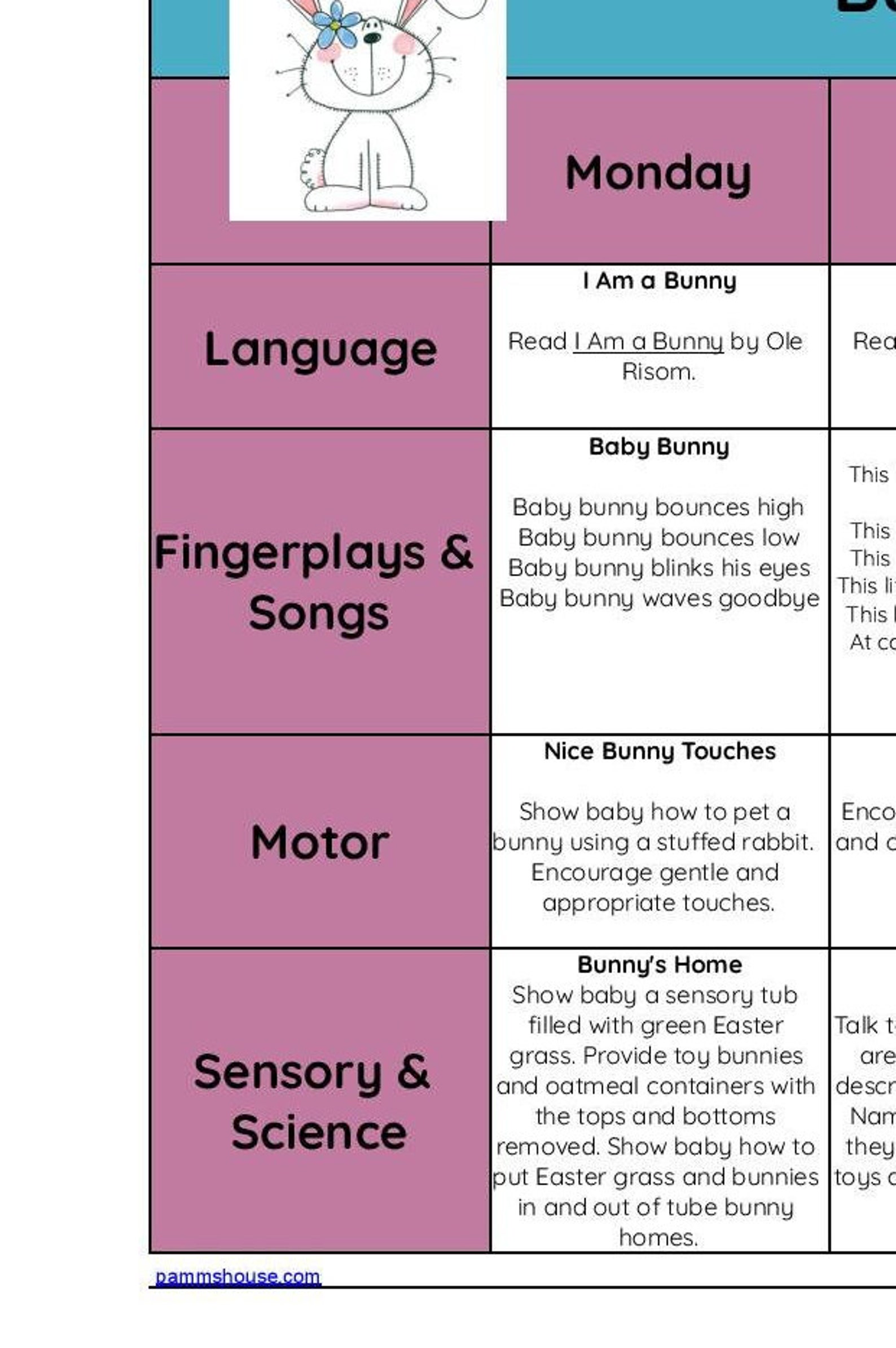 Bunnies Printable Infant Lesson Plans for Baby - Learning Through Play ...