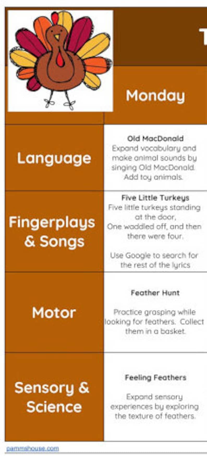 Turkeys Printable Infant Lesson Plans for Baby - Learning Through Play ...