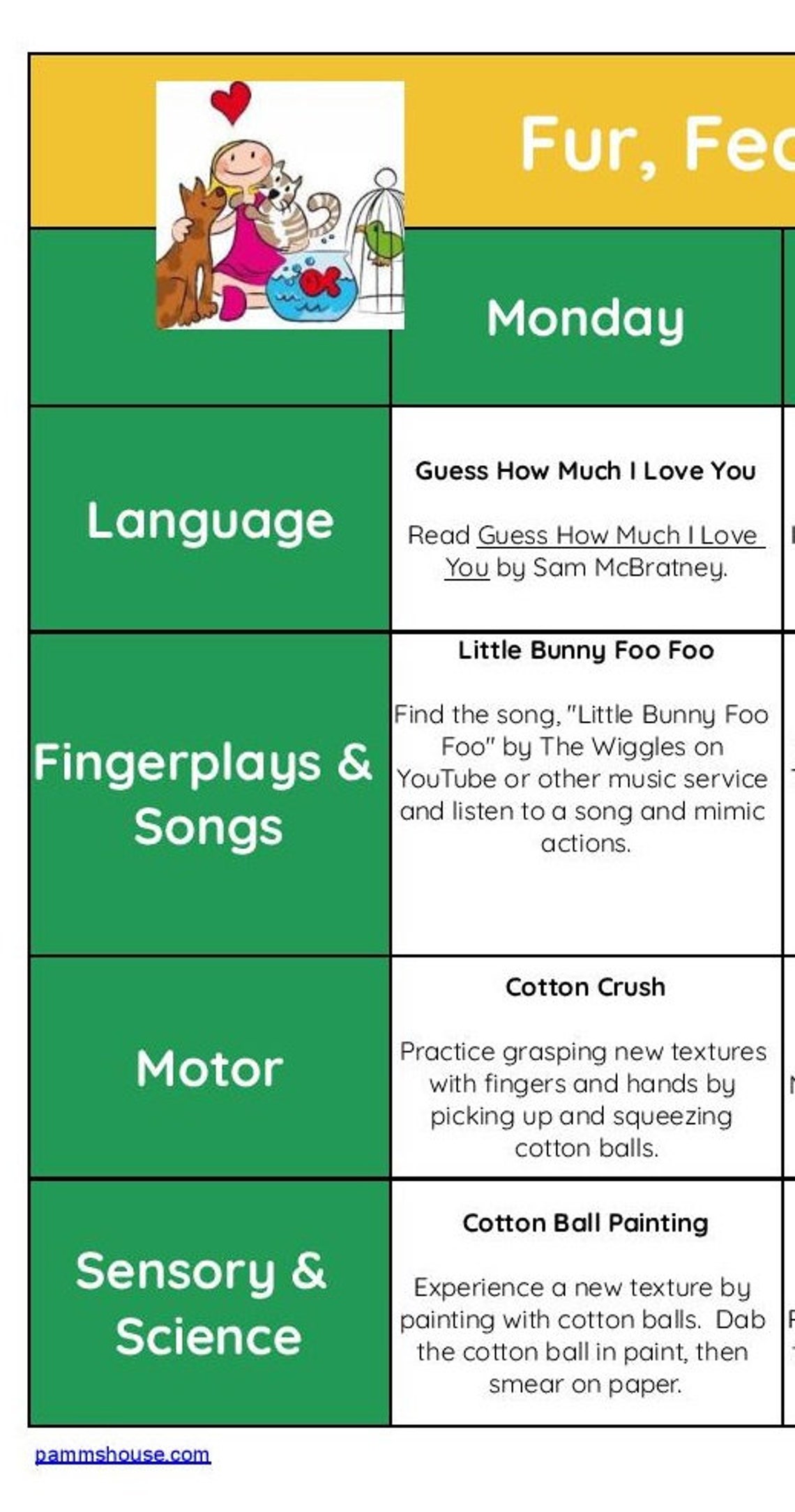 Fur, Feather & Fin Printable Infant Lesson Plans for Baby - Learning ...