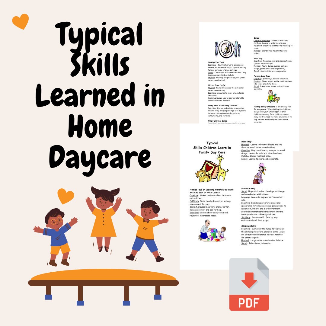 Typical Skills Children Learn in Family Daycare - Etsy
